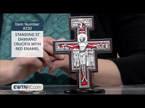 Z30_STANDING ST DAMIANO CRUCIFIX WITH RED ENAMEL