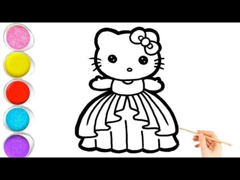 Hello Kitty Doll Drawing and Coloring for kids 😺❤️| Barbie Drawing for kids 💞 Hello Kitty drawing 😺