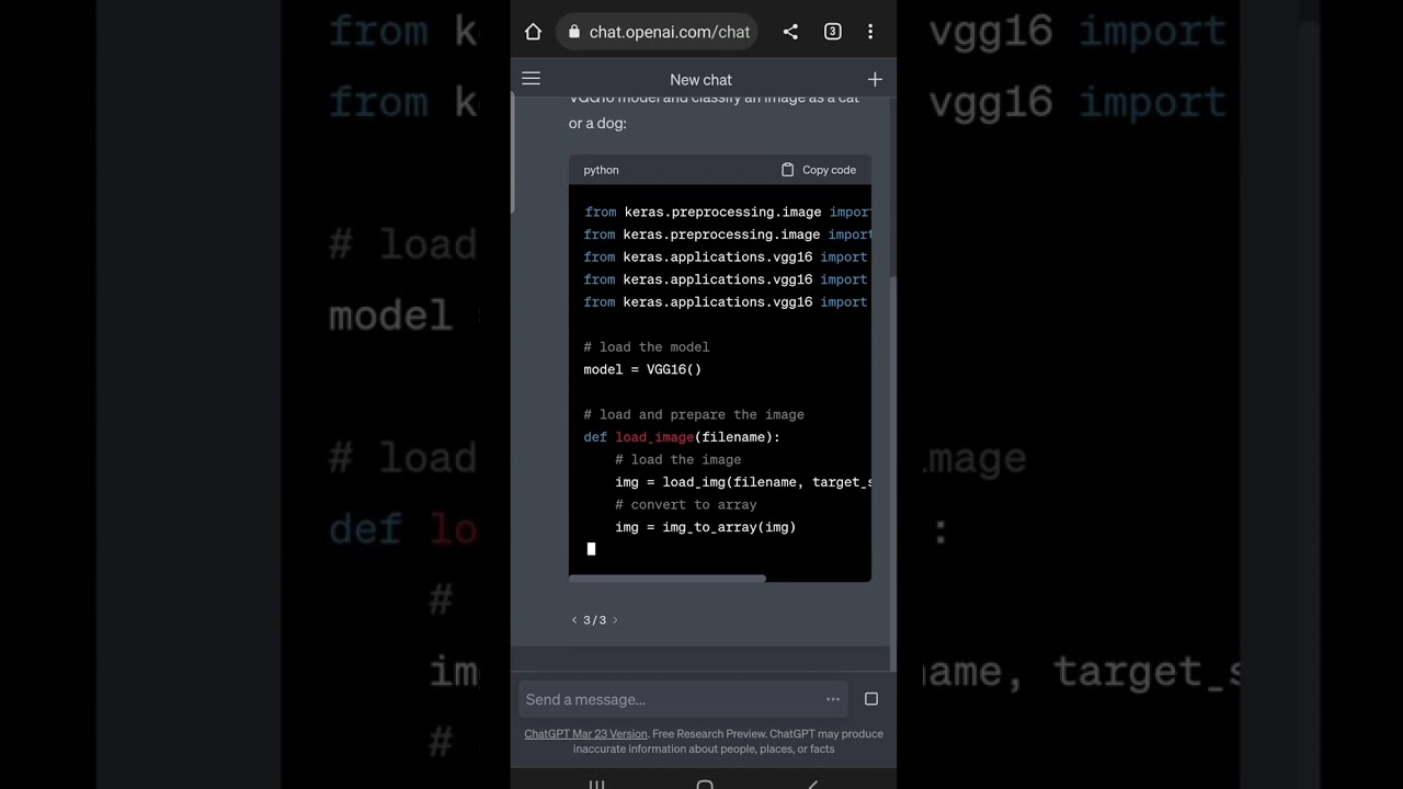 Write a Python code for Identification of Cat and Dog using ChatGPT