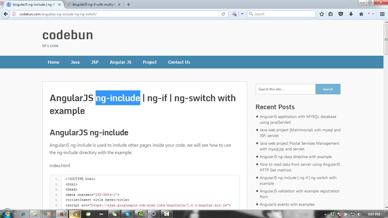 AngularJS tutorial, ng-include,  ng-if, ng-switch with example