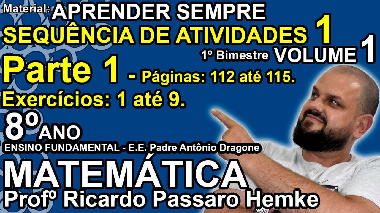 SA01P01 -8º ano- Matemática - Aprender Sempre - Vol 1 - 2022 - Sequência de Atividades 01 - Parte 1
