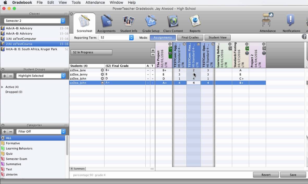 PowerTeacher Gradebook Setup for Standards Based Grading