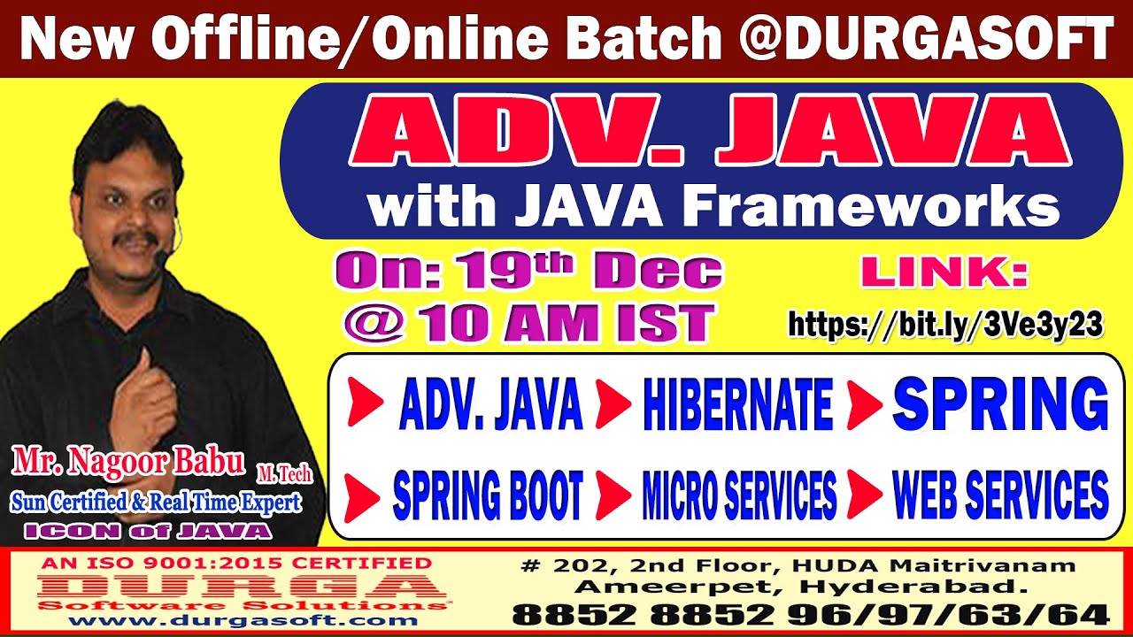 ADV. JAVA with JAVA Frameworks Offline/Online Training @ DURGASOFT
