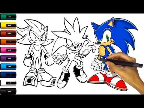 SONIC, SHADOW, and SILVER the Hedgehog coloring pages