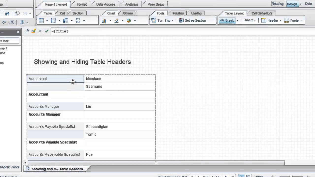 Show Hide Table Headers