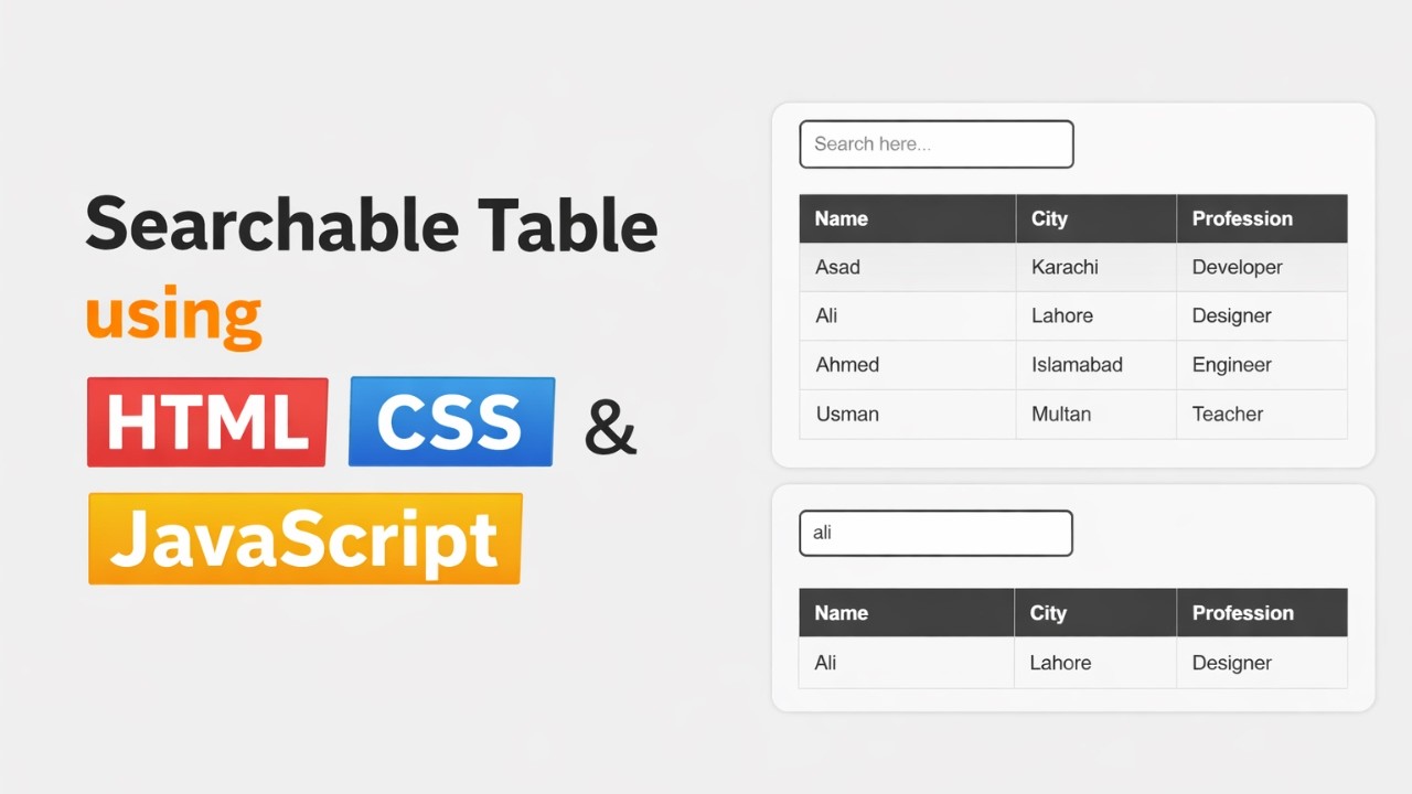How to Create Searchable Table in HTML CSS JS | learn Html Css And JavaScript With Projects