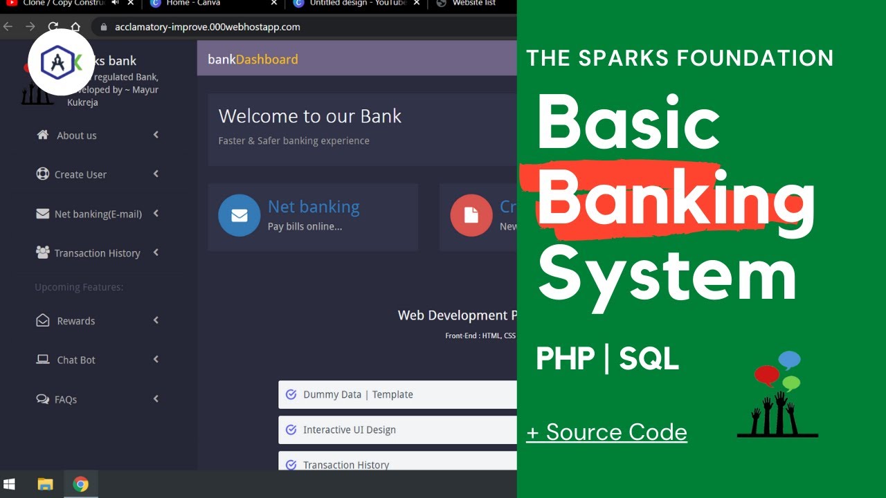 Basic Banking System with Source Code | Web development | PHP & SQL | Sparks Foundation | Task 1