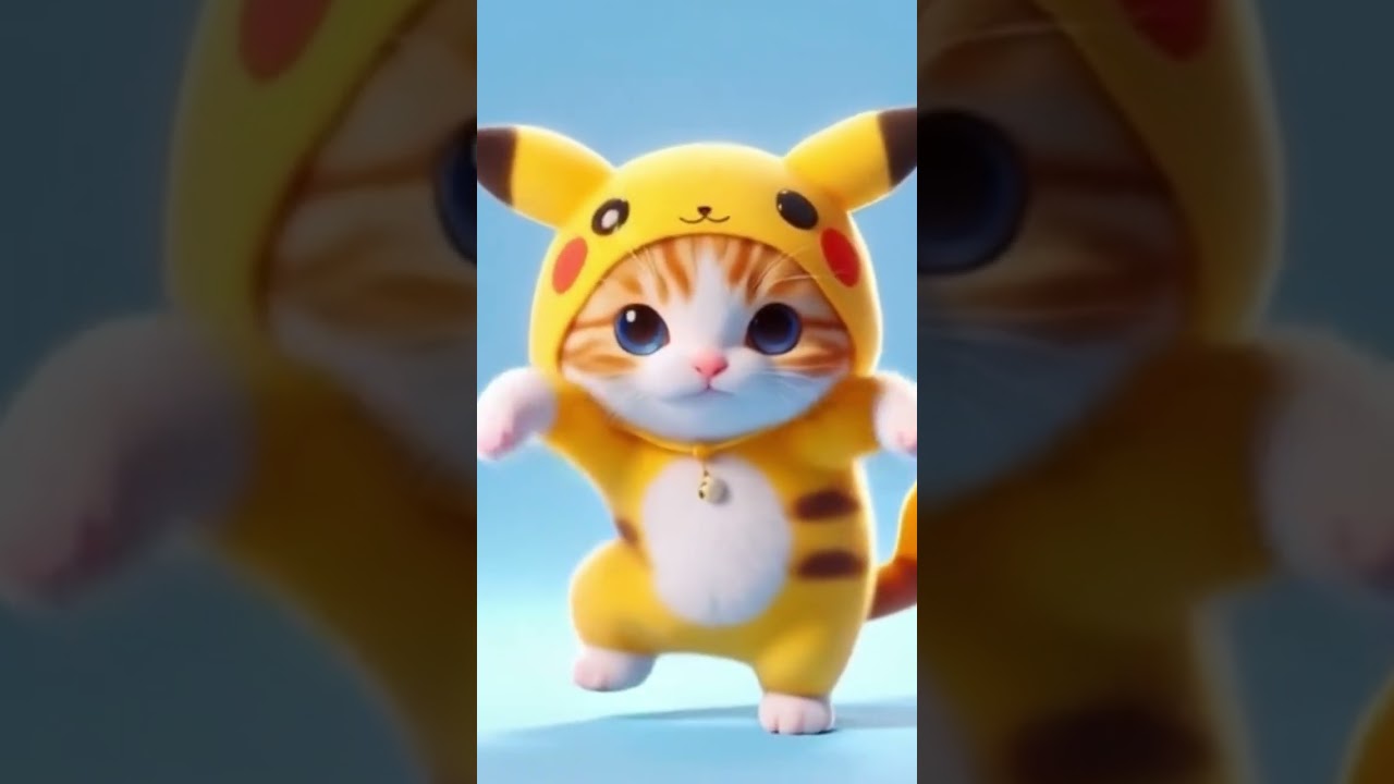 😻 El disfraz mas hermoso!! Gatito Pikachu bailando🫶🏼 #cute #funny #pets #edit #cat