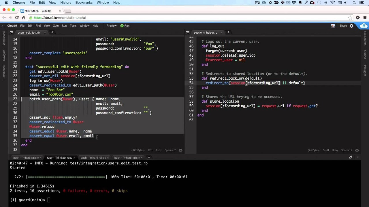 A short sample based on the Rails Tutorial screencasts