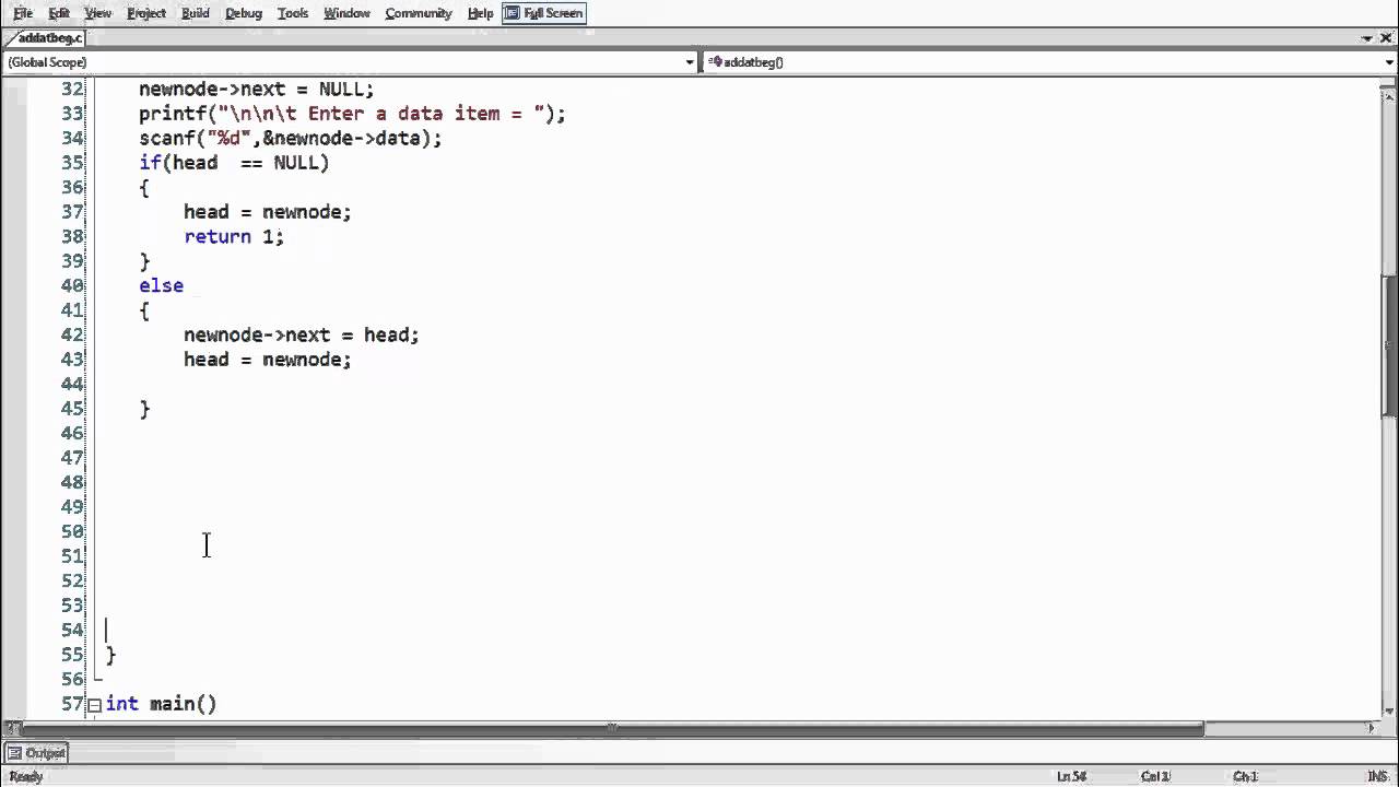 6.Single Linked List in C adding a Node at the Beginning.
