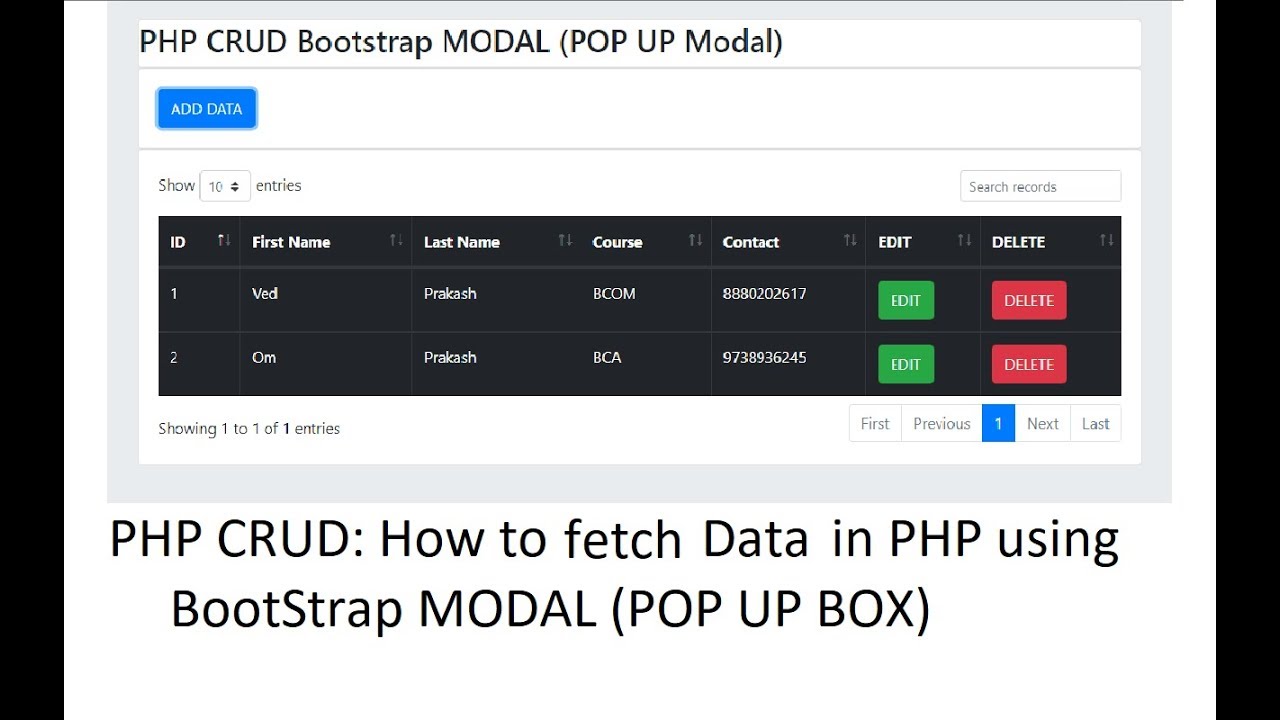 PHP CRUD: Bootstrap Modal: Fetch Data from Database in PHP