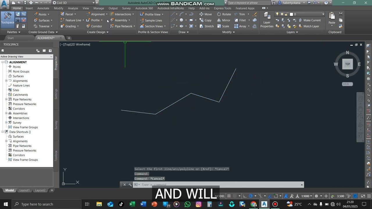 Create alignment from object in civil 3d