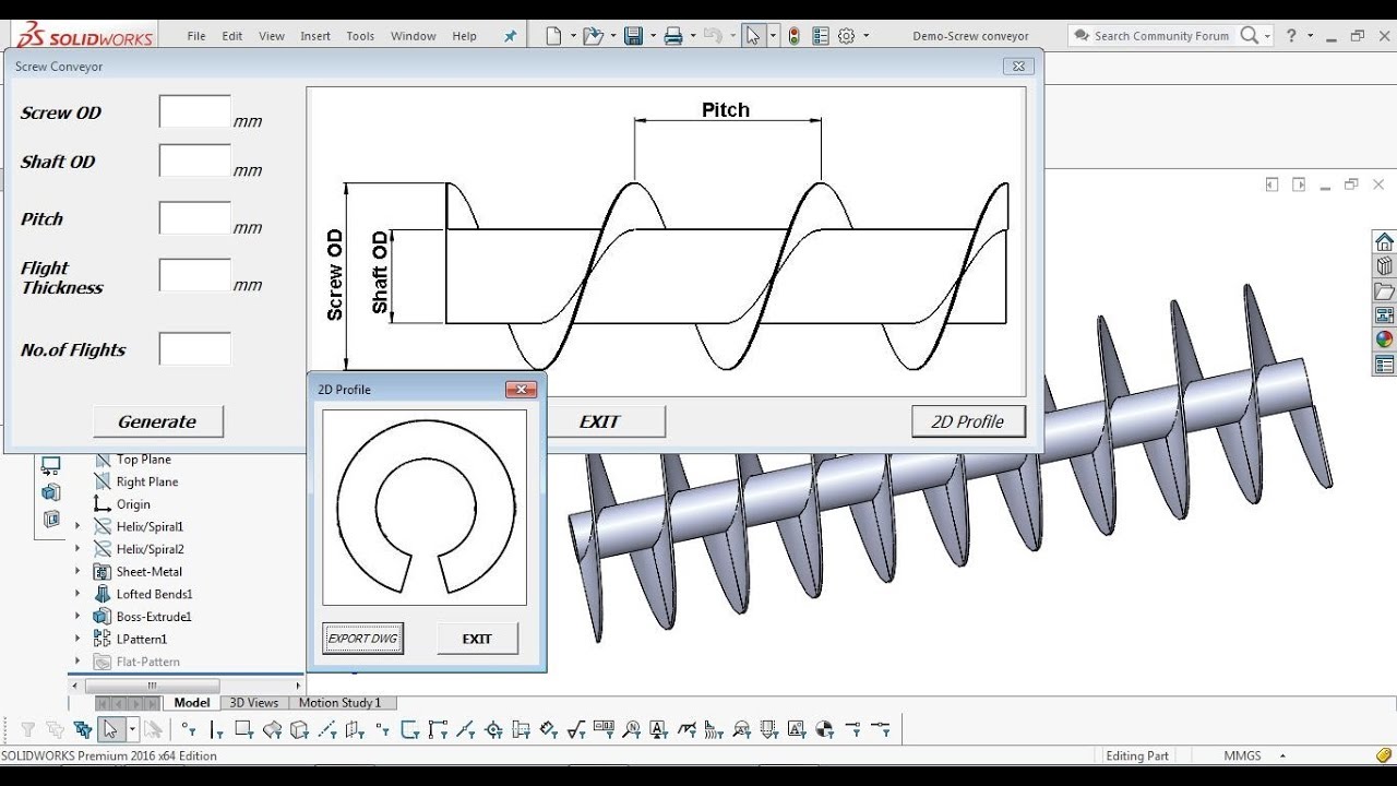 Screw Conveyor Automation - Solidworks Macro API