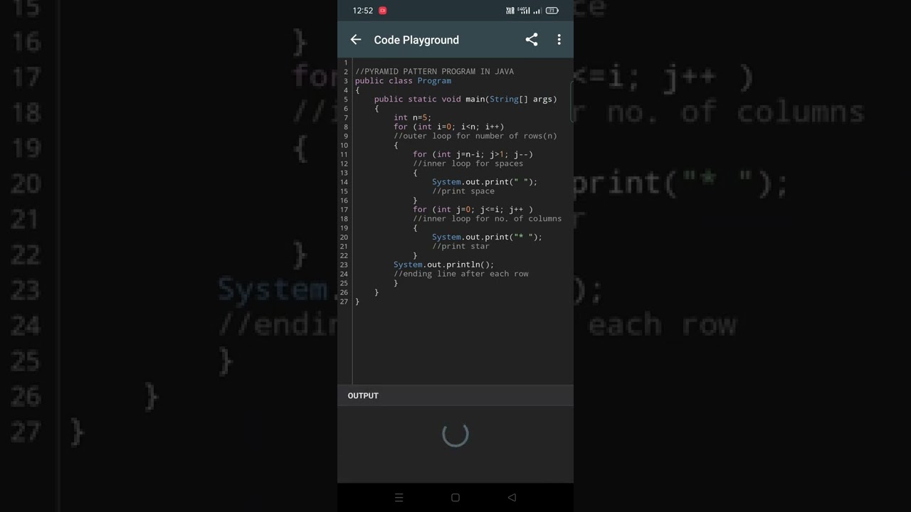 Pyramid Pattern Program in Java #java #coding #programming #shorts