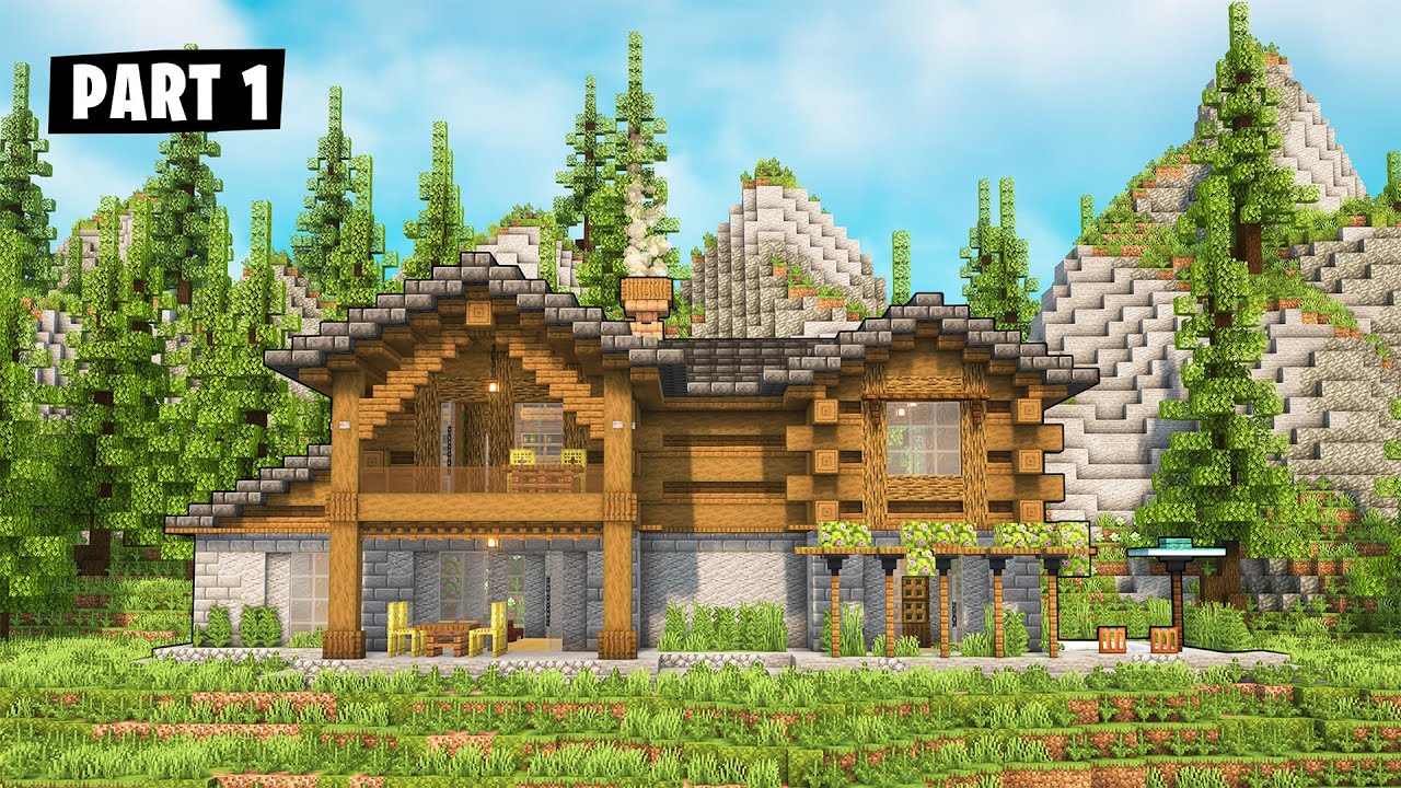 Minecraft Tutorial | How to Build a large Log House / Mountain Log Cabin [Part 1] - Minecraft ...