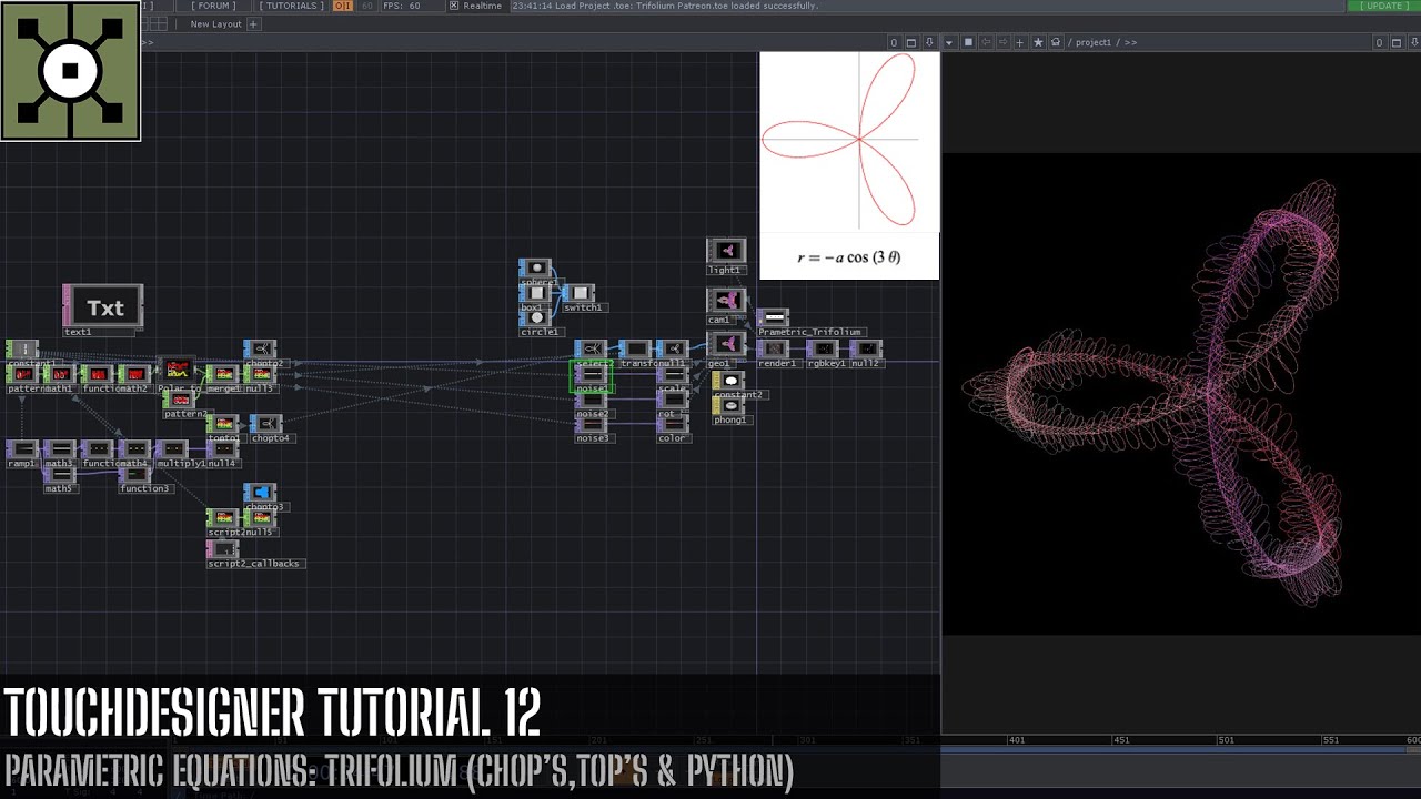 TouchDesigner Tutorial 12 - Parametric Equations: Trifolium (CHOP's,TOP's & Python)