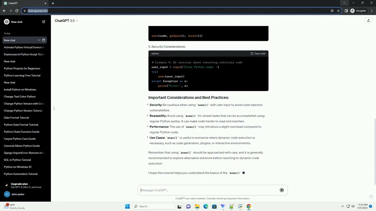 exec command in python