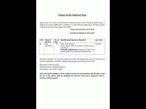 Lab Technician Vacancy In AIIMS Delhi (Temporary)...
