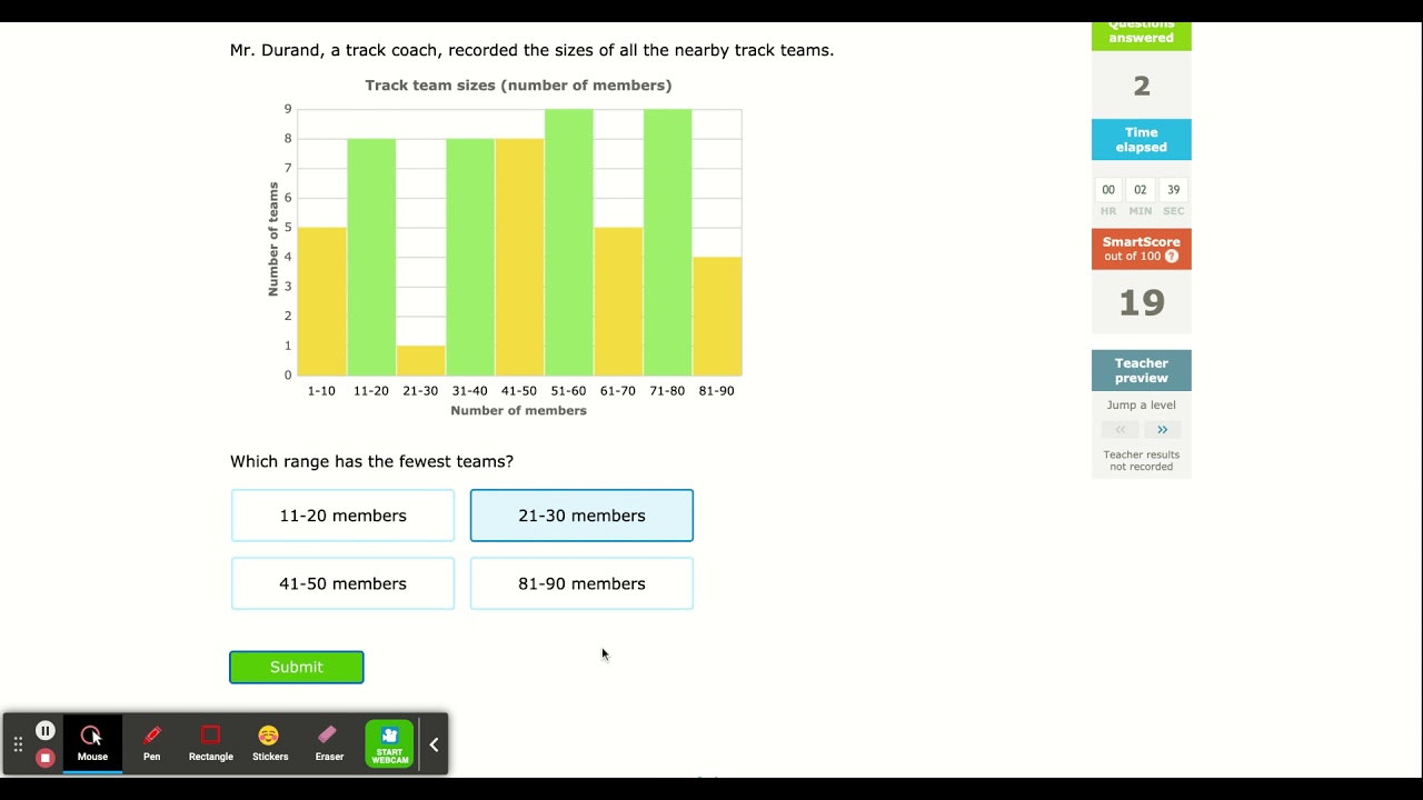 IXL | Interpret histograms | 8th grade math