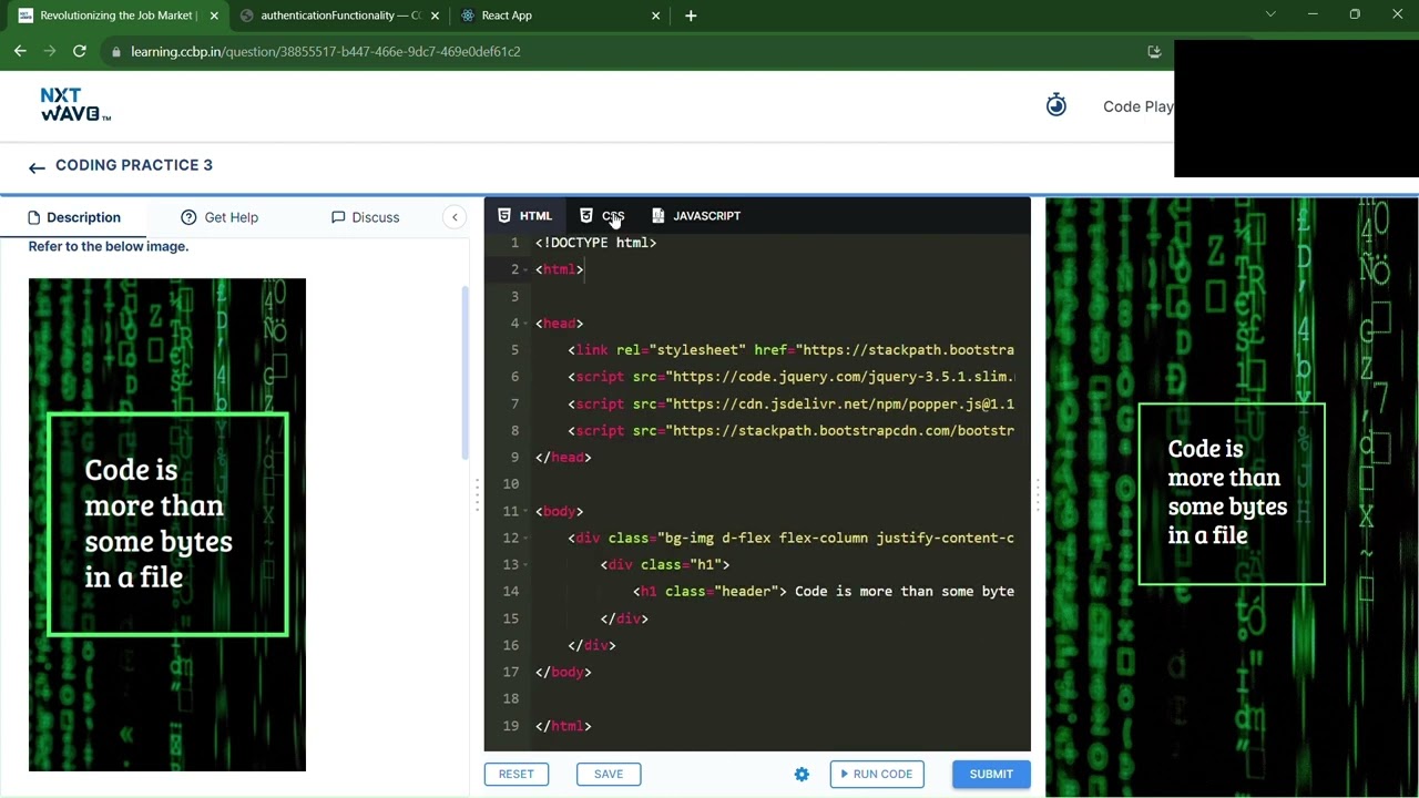 Coding Cover Page | Bootstrap | Coding Practice 3 | NxtWave | ccbp 4.o