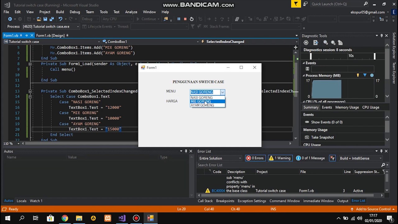 Tutorial Visual Basic.Net : Penggunaan Select Case pada VB