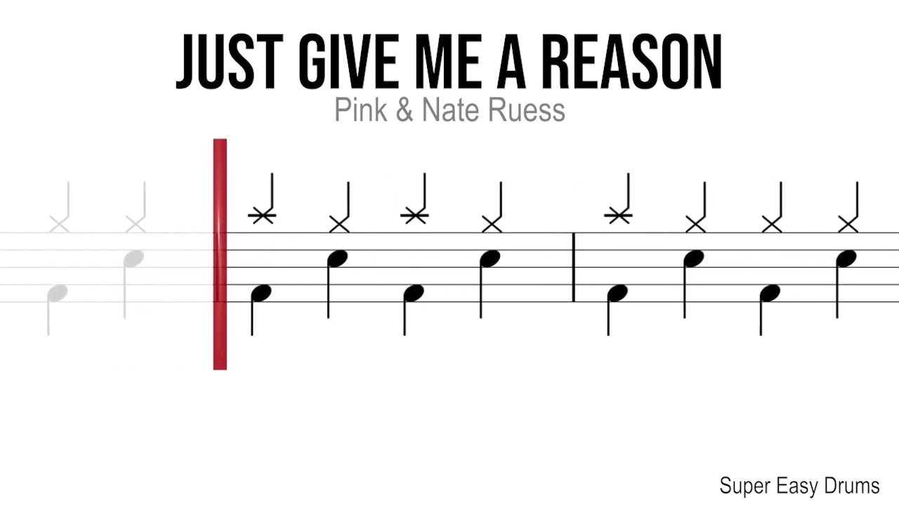 Just Give Me A Reason - Pink & Nate Ruess | BEGINNERS DRUMS | Scrolling Scores