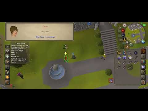 OSRS / Beginner Cryptic clue / Talk To Hans / location : Walking around Lumbridge Castle.