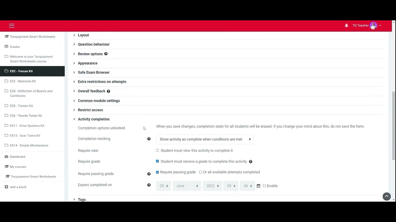 Completion tracking in Smart Worksheets (ESSW)