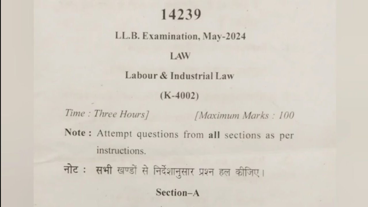 Labour & Industrial Law- 4th Semester Questions paper (K-4002) 2024 - 2025 llb-law