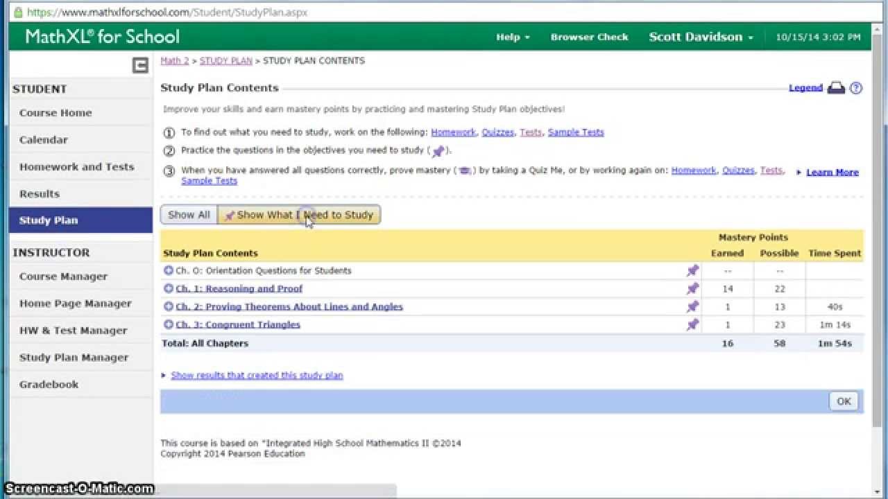 Using the Study Plan on MathXLforSchool