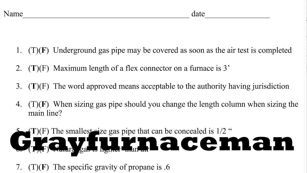 Gas codes test 1 answers