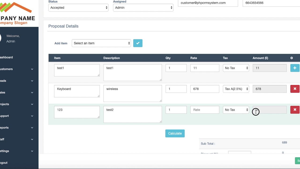 Create Proposal  - PHP Proposal Billing Script - PHPCRMSystem.com