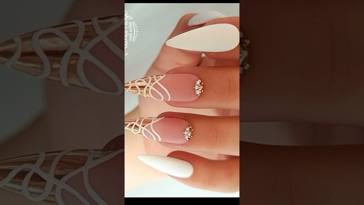 white with Golden Nails Art #youtubeshorts #shorts #nails