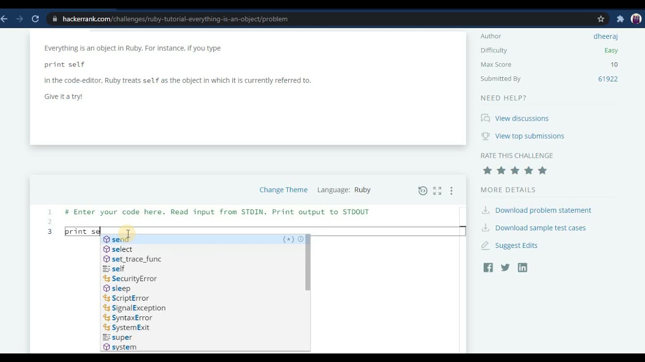 HackerRank  Ruby Tutorial - Everything is an Object | Uqba's solutions