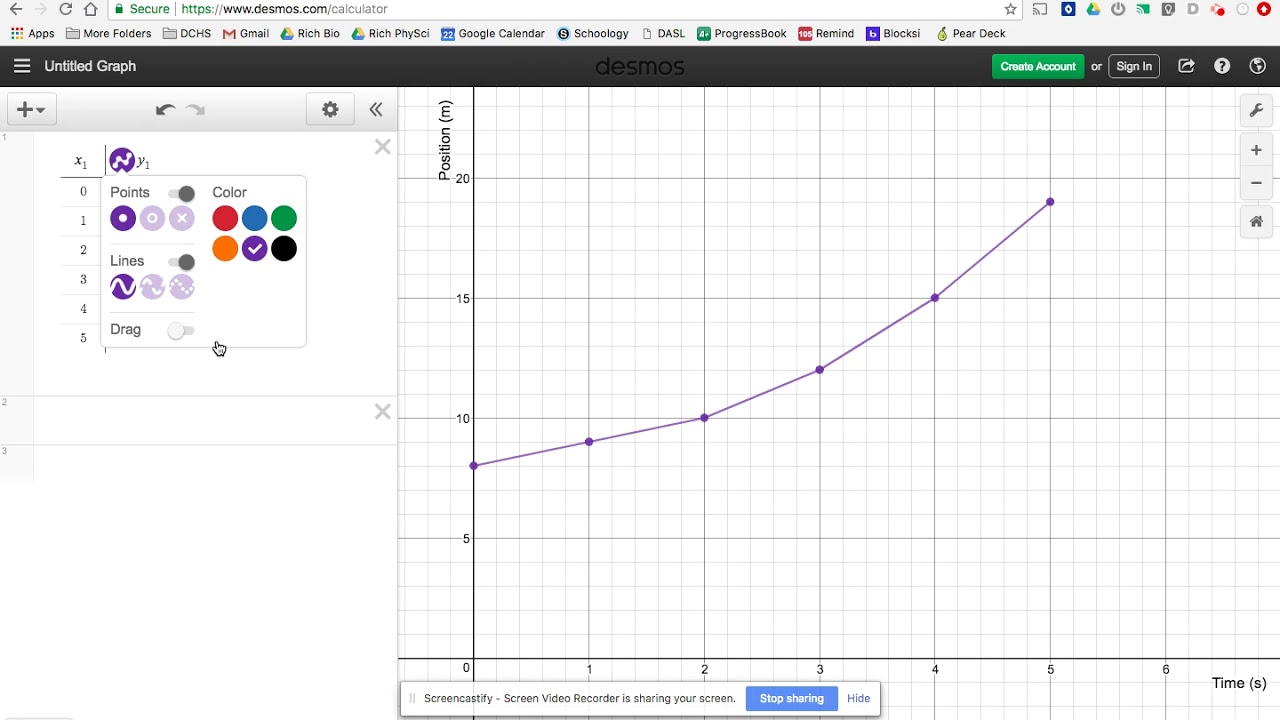 Desmos - Plotting data to create a line graph