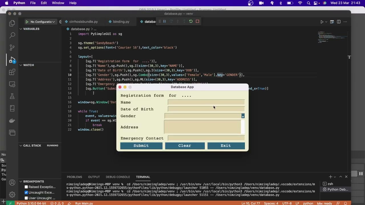 How to develop a database using python - Customising input fields  #pysimplegui #python - #3