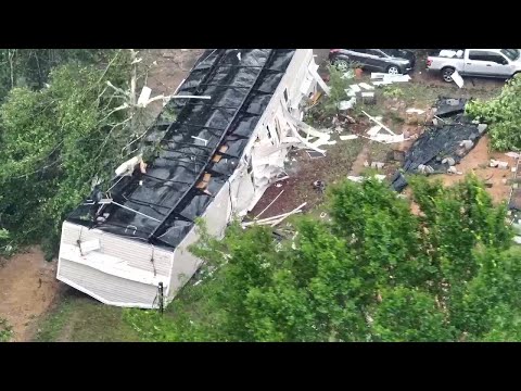 Drone video of flipped trailer on Horton Road in Caddo Parish