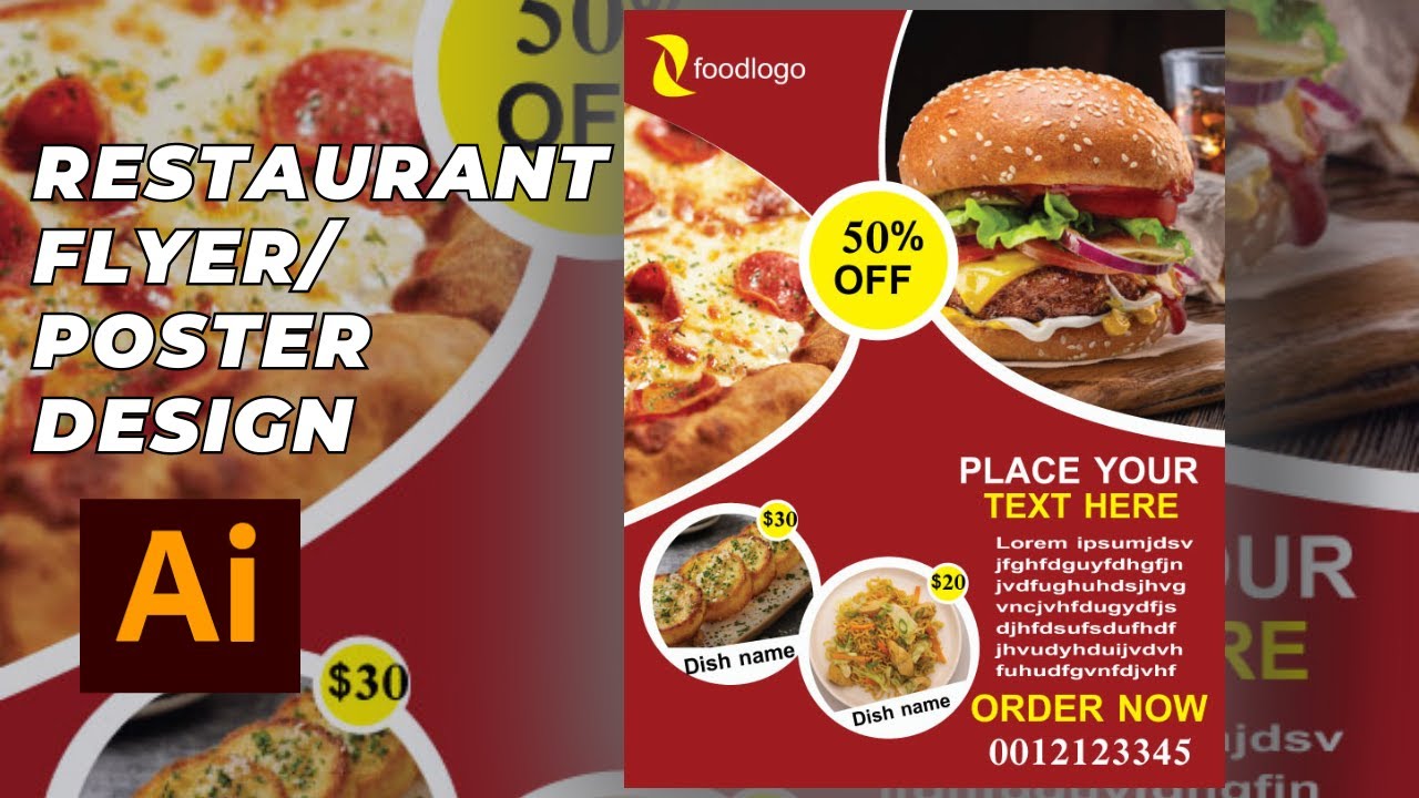Illustrator Tutorial _ How to design Restaurant Flyer/ Poster Design _ Food Flyer