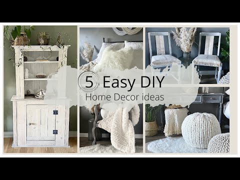 5 Home Decor: IKEA hacks -Fur Pillow & Chair; Pouf ottoman, Chalk Painted Furniture | asmr diy craft
