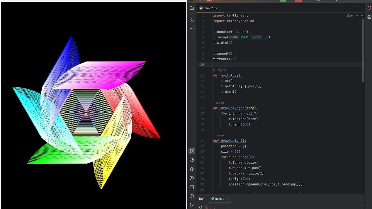 Mesmerizing Hexagon Pattern with Color Gradient using Python Turtle Graphics