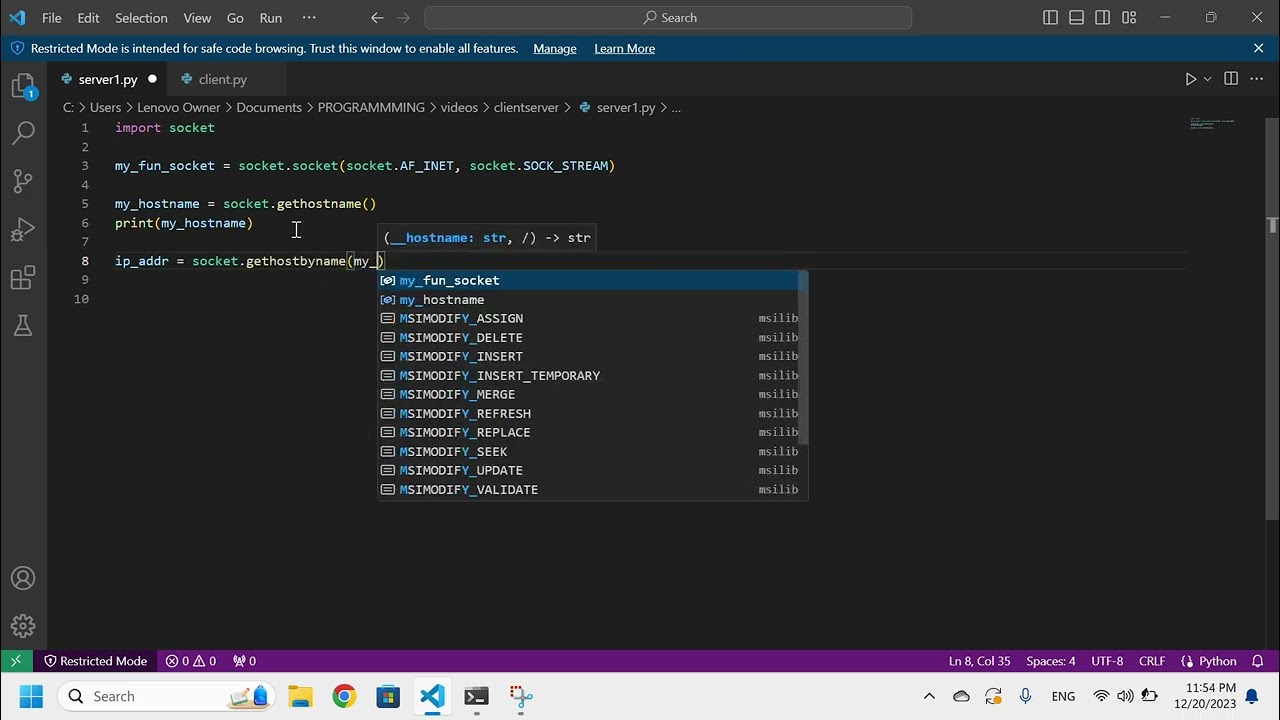 Client Server implementation using Python/sockets
