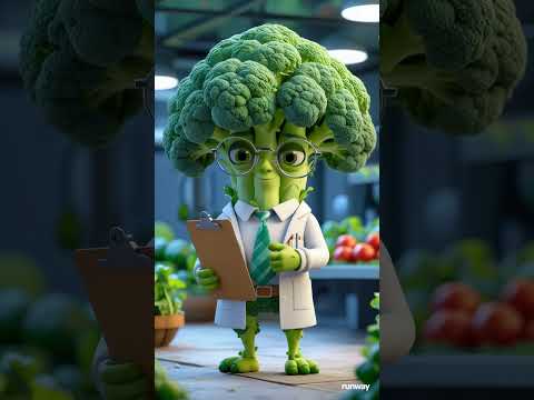 "3D animated A nerdy cartoon broccoli character with a fluffy green #cellanimation #typeanimation
