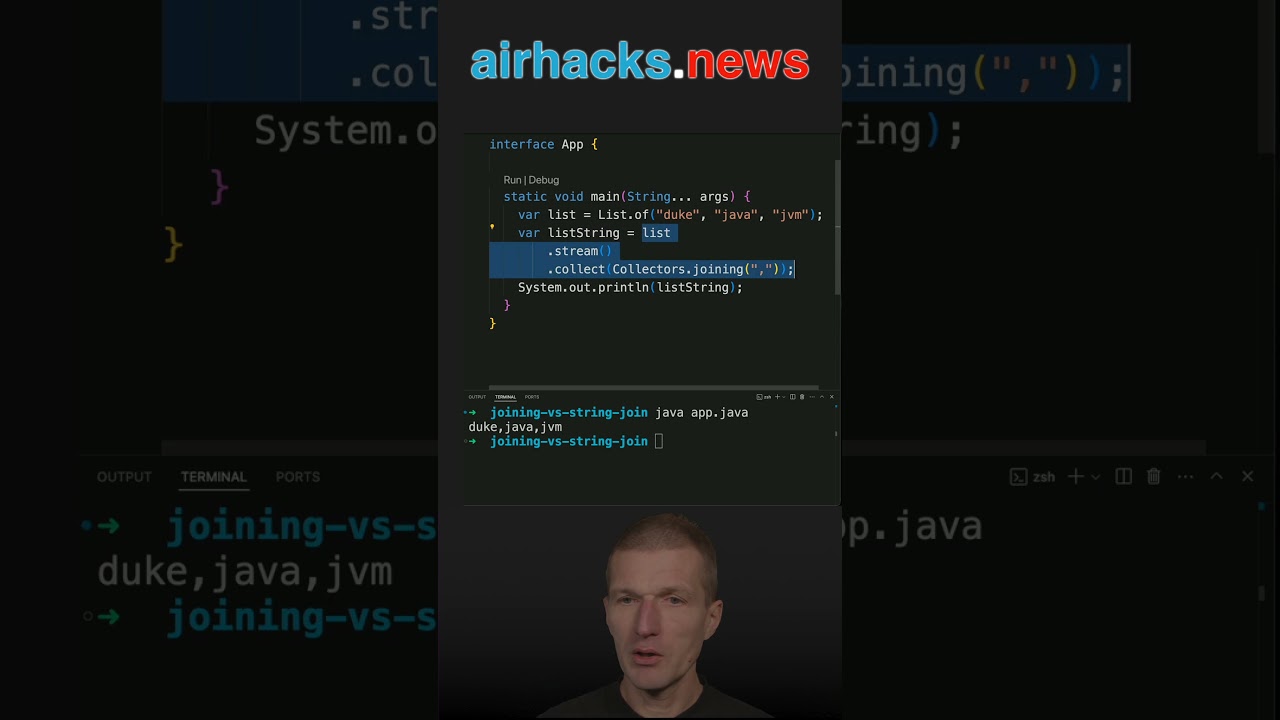 From Collectors.joining To String.join #java #shorts #coding #airhacks