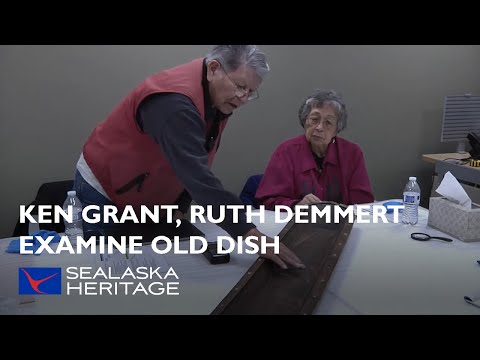 Tlingit Elders Ken Grant, Ruth Demmert Examine Old Dish