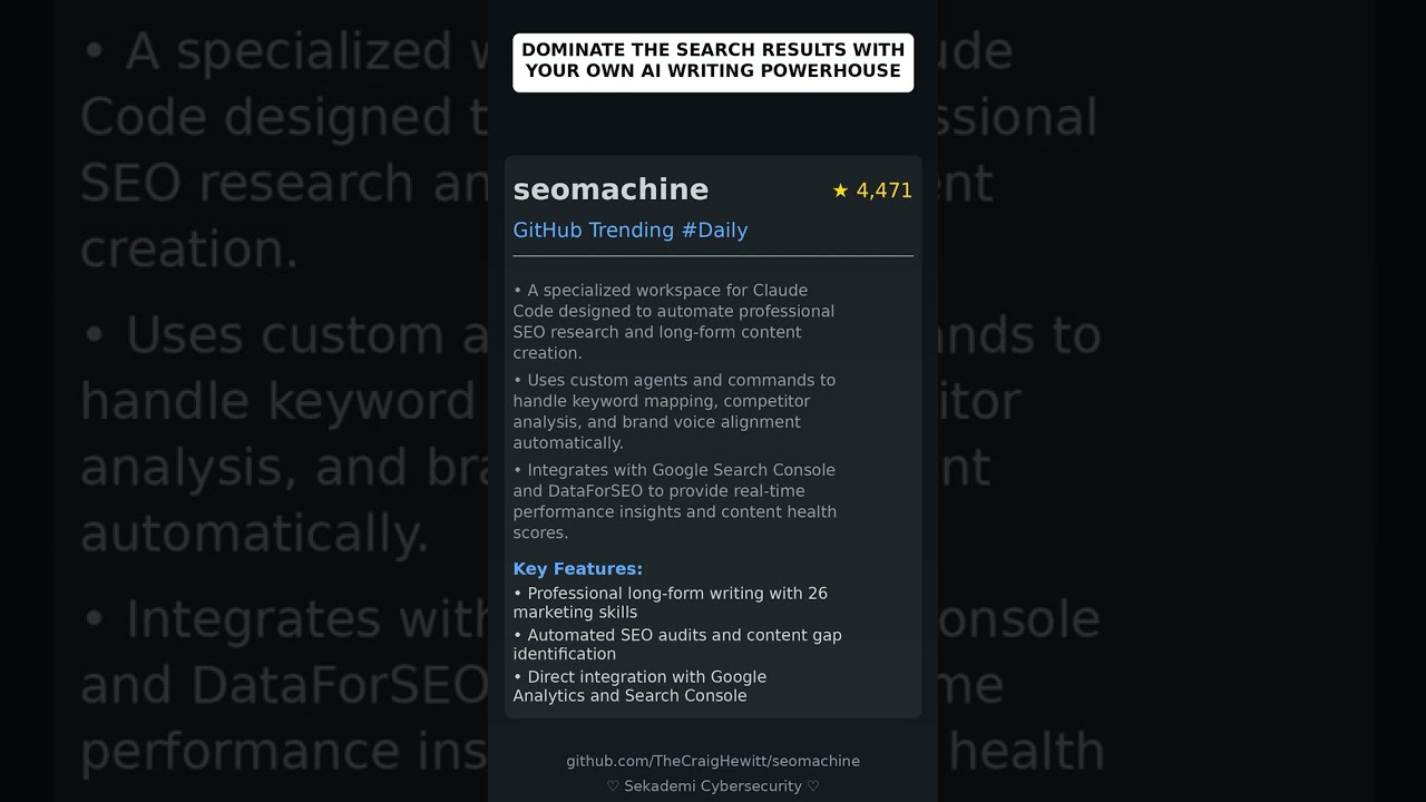 GitHub Trending Repositories: TheCraigHewitt/seomachine 🇬🇧