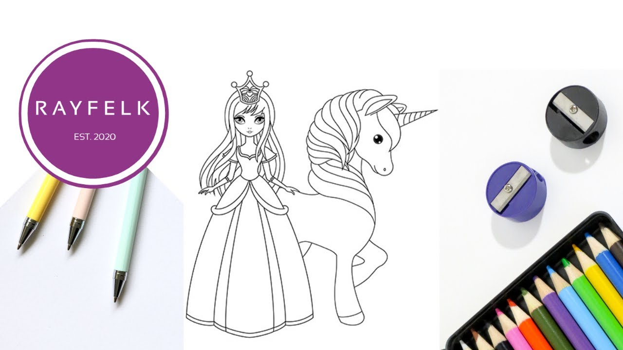 Princess and Unicorn | Unicorn Coloring Pages Free PDFs | Rayfelk Arts and Printables