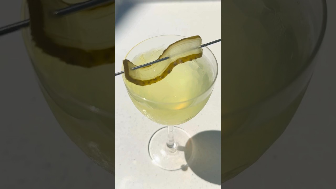 How to Make a Pickle Martini 🥒🍸  You'll Need 2oz Vodka, 1oz Pickle Brine and 1/2oz Hot Pepper Brine