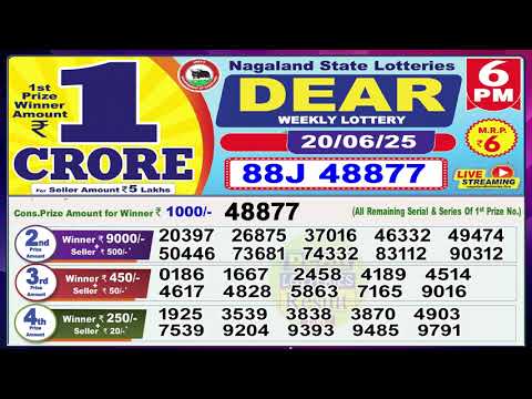 Dear Lottery Sambad Evening 6 PM today 20.06.25 Nagaland State Lottery Result