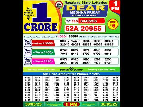 Lottery Sambad Live 1 PM 30/05/25 Morning Nagaland State Dear 30 Tarikh Lotter Sambad Result