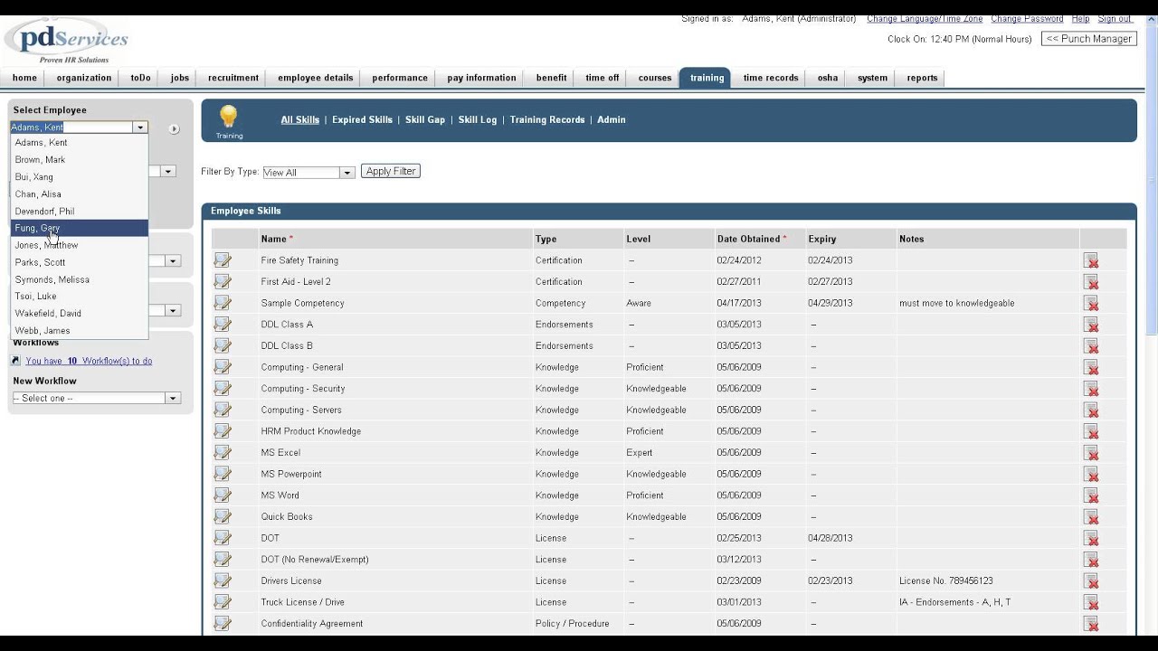 ActionHRM workforce and talent development, skills, license, certification tracking and gap analysis